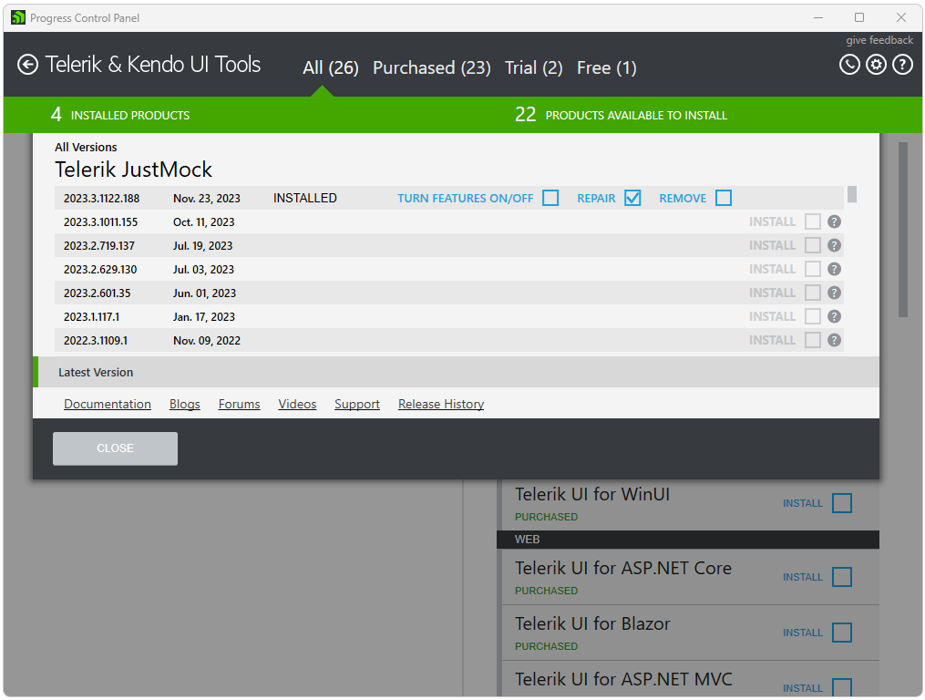 Repairing Telerik Products - Telerik Control Panel - Progress Telerik Control Panel