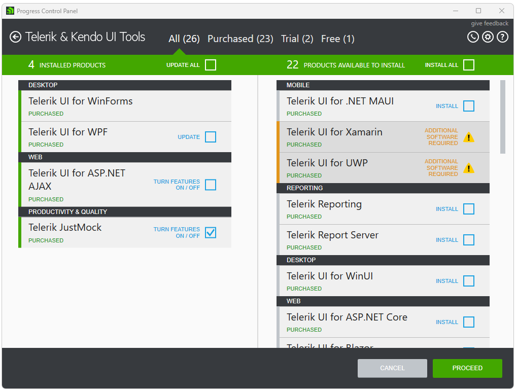 Turning Features On/Off - Telerik Control Panel - Progress Telerik Control Panel