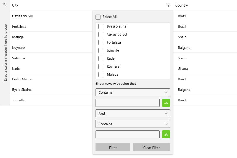WinUI DataGrid Documentation Filtering Overview DataGrid Telerik